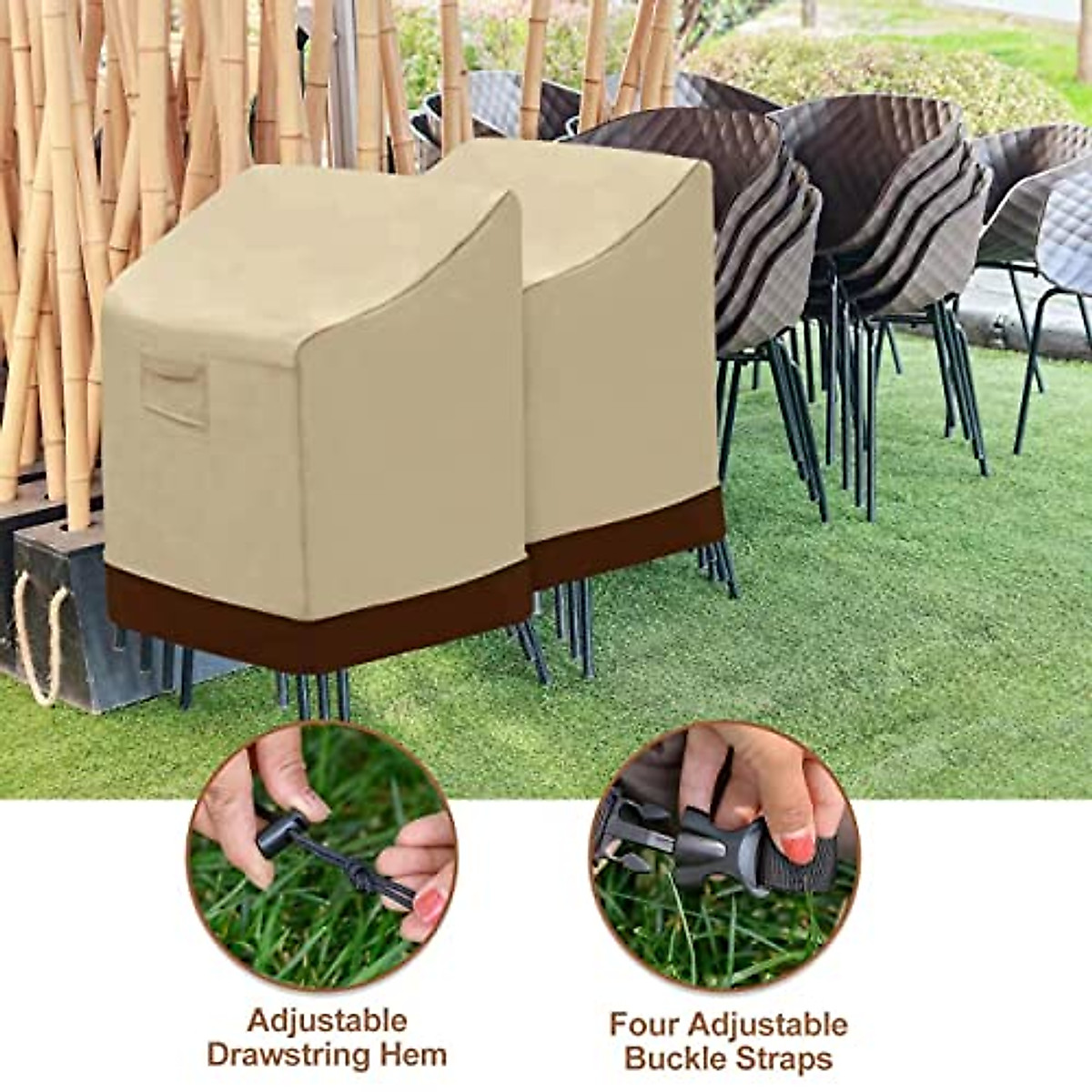 Yipincover Stackable Patio Chair Cover 2Pack,Waterproof Dining Chair Covers,Durable Stacking Chair Covers Party,Fits for 4-6 Stackable Dining Chairs(Beige&Grey,36Lx28Wx47H)-1Year Warranty