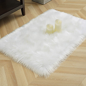 LOCHAS Soft Fluffy Faux Fur Rugs for Bedroom Bedside Rug 2x3 Feet, Washable, Furry Sheepskin Area Rug for Living Room Girls Room, Luxury Shag Carpet Home Decor, White
