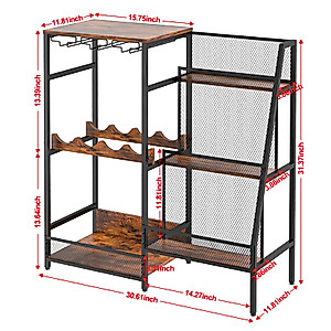 Versatile Liquor Stand for Home Bar, Wine Rack Freestanding Floor, Mini Bar Table for Liquor Whiskey Wine, 3-Tier Trapezoidal Liquor Bottle Display Shelf with Glass Holder and Fences(Patent Pending)
