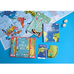 CocoMoco Kids World Map Game for Kids -Combo of 4 Activities - Learn Geography World Map Poster for Wall, Country Trump Cards for Kids, Fake Passport, Travel Scrapbook, Birthday Gift for Boys, Girls