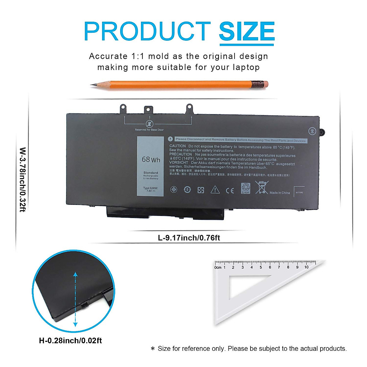 68Wh GJKNX 7.6V Battery for Dell Latitude 5480 5490 5580 5590 5495 5491 5591 5280 5290 5488 5288 E5480 E5580 E5490 E5590 Precision 3520 3530 451-BBZG 5YHR4 GD1JP 0GD1JP DY9NT 0DY9NT P60F P72G 4-Cell