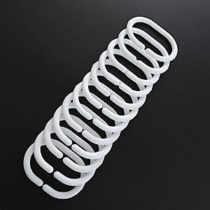 12 pcs Shower Curtain Rings Plastic Shower Curtain Hooks C-Shaped Rings Hook Hanger Bath Drape Loop Clip Glide for Bathroom Shower Window Rod(White)