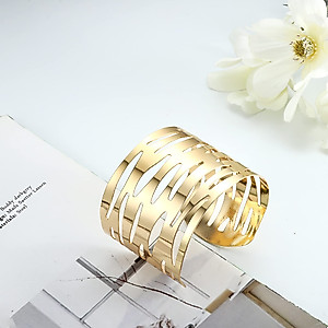 JOERICA 4PCS Gold Cuff Bracelets for Women Open Cuff Wide Wire Bracelets Adjustable Wrist Wrap Bracelet Set