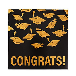 Hallmark 8" Graduation Card Box (Gold and Black, "Congrats!") Foldable Cardboard Box for Grad Parties and Open Houses