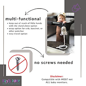 Pay's Place Universal Baby Monitor Mount, Longer White Flexible Silicon Baby Camera Mount, Ideal Baby Monitor Holder to Crib Bassinet Playpen, Baby Monitor Stand, Compatible w/Infant Optics Mount