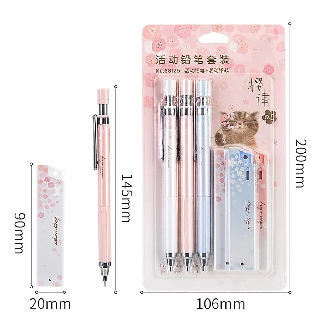 6 Pcs Mechanical Pencils, 0.5mm Kawaii Pencils Cute Pens Aesthetic with Lead Refills Cherry Blossom Kawaii Automatic Pens for School Office Writing Draft Drawing