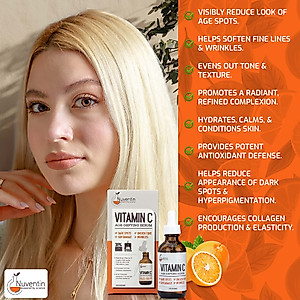 Nuventin Pure Vitamin C Facial Serum Skin Care Anti-Aging Moisturizer Vitamin C Face Booster W/Antioxidants For Dry Skin, Age Spots, Sun Damaged Skin, Wrinkle Repair, & Uneven Skin Tone, 1.75 Fl Oz