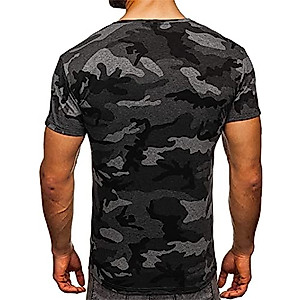 Maiyifu-GJ Men's Camo Casual Sports T-Shirt Colour Round Neck Camouflage Short Sleeve Regular Muscle Slim Fit Tees (Dark Grey,Small)