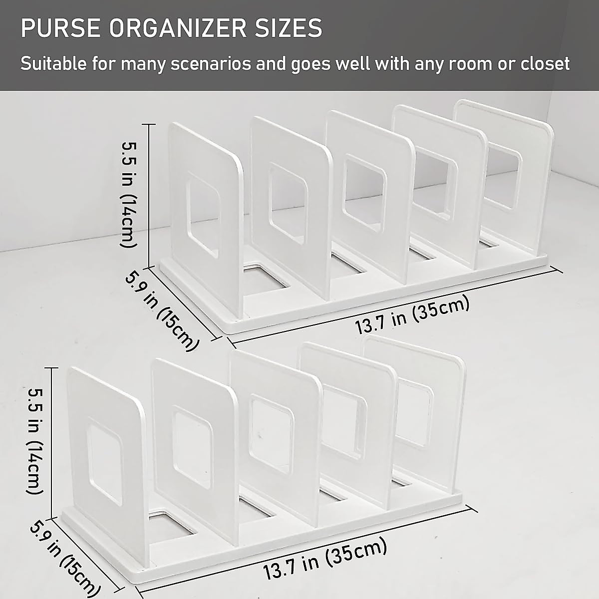 KAIDELI Purse Organizer for Closet Shelf 10 Divider, Adjustable Closet Organizer, Shelf Divider Storage Organizer for Purse and Handbag Closet Shelves - White