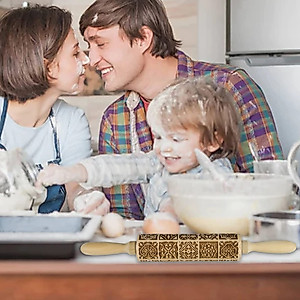 Wooden Embossed Rolling Pin for Baking Embossed Cookies Deep Engraved Rolling Pin Kitchen Decor Tools(2pcs)