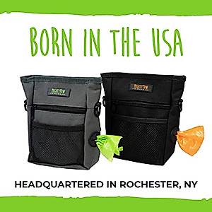 Mighty Paw Dog Treat Pouch 2.0 | Pet Training Hands-Free Snack Bag w/Strap. Holds 2 Cups Kibble, Poop Bags, Phone & Keys. Magnetic Clasp & Waist Belt Clip. Includes 1 Roll of Poop Bags (Green/Grey)