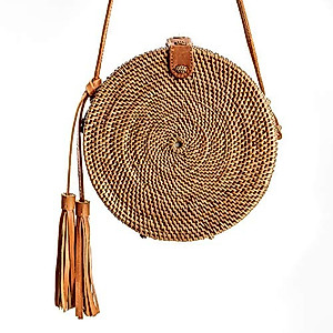 Rattan Bags for Women - Handmade Wicker Woven Purse Handbag Circle Boho Bag Bali