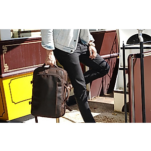 Masa Kawa Vintage Leather Backpack for Men Fits 15.6 Inch Laptop Expandable 36L Business Travel Carry On Backpack School Daypack Weekender Bag