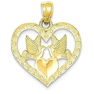 IceCarats 14K Yellow Gold Doves Heart Necklace Love Pendant Charm Only