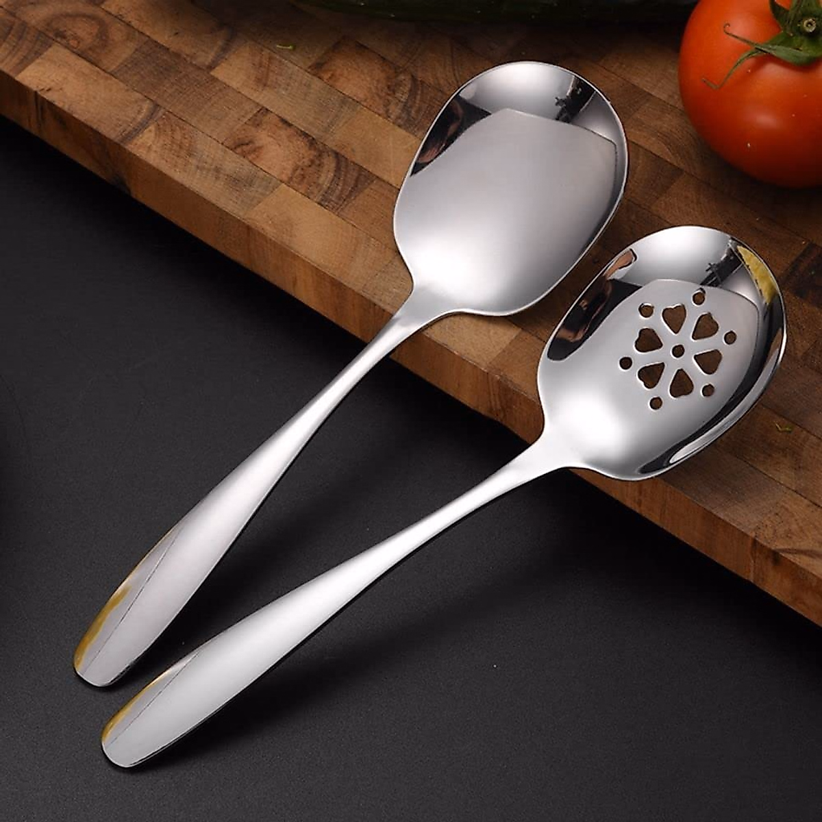 Stainless Steel Buffet Serving Spoon 8.2 inch Slotted Spoons Mirror Polished Large Tablespoons Kitchen Utensil, Dishwasher Safe(slotted spoon,silver)