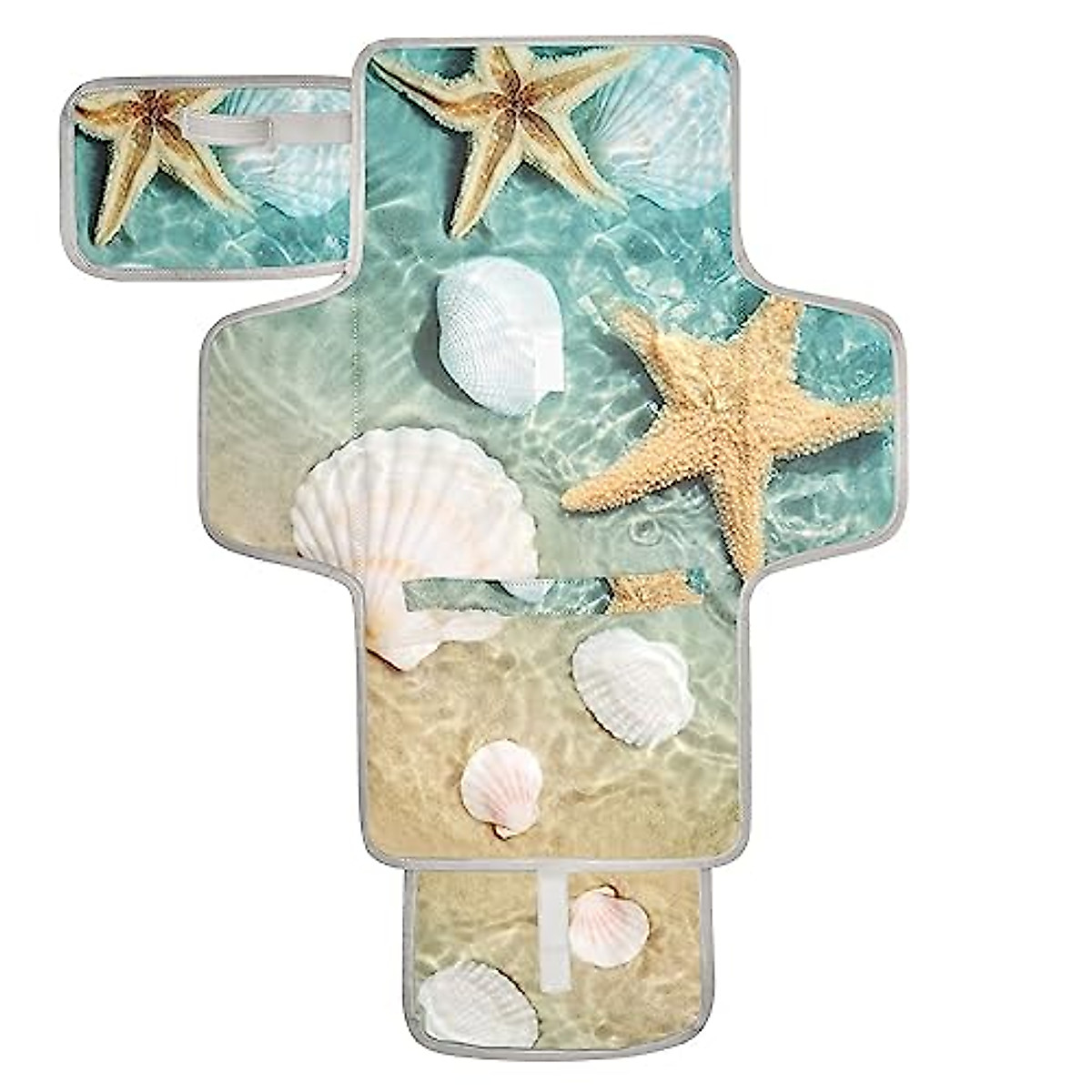 Sea Shell Starfish Portable Baby Changing Pad Diaper Changing Table Pad Foldable Waterproof Travel Changing Station with Built-in Pillow for Baby Gifts Stuff Newborn