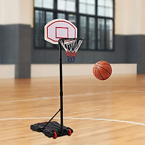Kids Height-Adjustable Basketball Hoop, Portable Backboard System w/ 2 Wheels, Fillable Base, Weather-Resistant, Nylon Net, Adjusts from 64.9in to 80.7in, for Indoor Outdoor Yard (64.9-80.7 in)
