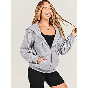 ANRABESS Women's Fashion Hoodies 2023 Fall Oversized Sweater Casual Jacket Cute Fleece Sweatshirts Y2k Long Sleeve Zip Up Y2k Clothes A989yanhui-XL Light Grey