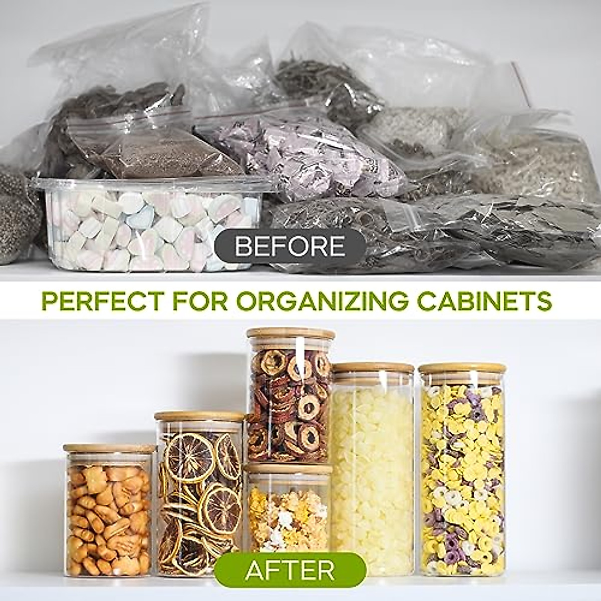 STARSIDE 20 oz Glass Food Storage Containers with Bamboo Lid,Set of 9 Glass Pantry Storage Containers,Kitchen Glass Jars with Airtight Bamboo Lids,Borosilicate Glass Canisters Sets