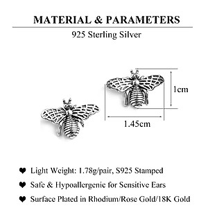 SLUYNZ 925 Sterling Silver Cute Bee Earrings Studs for Women Teen Girls Animal Studs Earrings