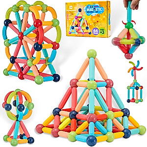 BrainSpark 64PCS DigitBuilders, Fun & Educational Magnetic Building Sticks and Balls for Kids STEM Learning, Montessori Preschool Toys