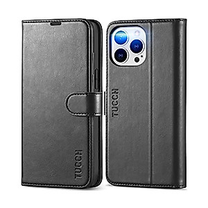 TUCCH Case for iPhone 14 Pro Max Wallet Case, [RFID Blocking] 4 Card Holder Stand [Shockproof TPU Interior Case] PU Leather Magnetic Protective Flip Cover Compatible with iPhone 14 Pro Max 6.7", Black