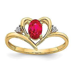 IceCarats 14K Yellow Gold Red Ruby Diamond Heart Love Ring July Birthstone Jewelry Size 7