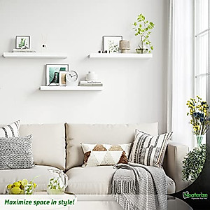 NEATERIZE Floating Shelves Set of 3 | Durable Wall Shelves with Invisible Bracket | Great Shelf for Bathroom, Bedrooms, Kitchen, Office and Living Room Décor. (White - Medium)