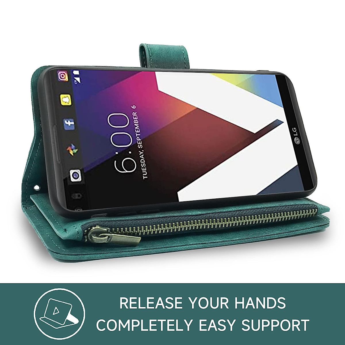 Compatible with LG V20 Wallet Case and Premium Vintage Leather Flip Credit Card Holder Stand Cell Accessories Folio Purse Lanyard Wrist Strap Phone Cover for LGV20 LG20 V 20 ThinQ Women Men Green