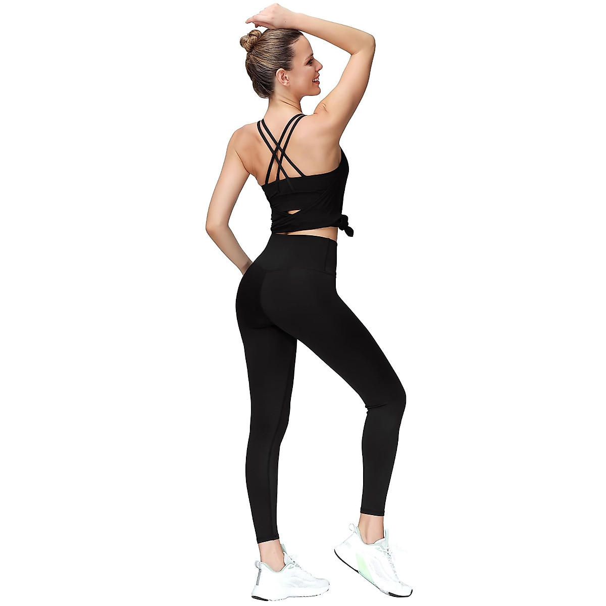 MotoRun Workout Tank Tops Activewear Built in Bra Strappy Yoga Tops Athletic Open Back Shirts Activewear for Women Black X-Large