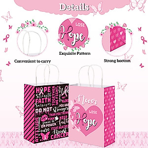 18 Pieces Breast Cancer Awareness Gift Bags, Pink Ribbon Awareness Paper Bags Breast Cancer Bags Pink Ribbon Gift Bags for Women Breast Cancer Awareness Gifts Charity Event Party Supplies