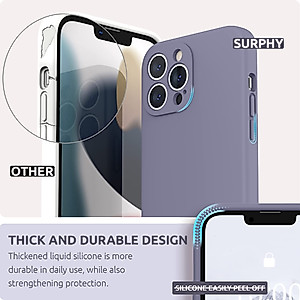 SURPHY Compatible with iPhone 13 Pro Max Case with Screen Protector, (Camera Protection + Soft Microfiber Lining) Liquid Silicone Phone Case 6.7 inch 2021, Lavender Gray