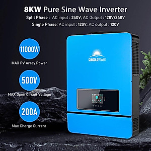 SUNGOLDPOWER 8000W 48V Hybrid Inverter, Built-in 2 MPPT Solar Controllers, Max 200A Battery Charging, AC Input/Output 120V/240V(settable),Pure Sine Wave Inverter(Parallel/WiFi/BMS COMM) UL1741