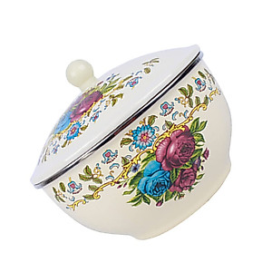 Cabilock Enamel Bowl with Lid Rice Bowl Enamel Soup Bowls Food Serving Bowl Vintage Bowl for Kitchen Salad Baking Cooking (Random Color)