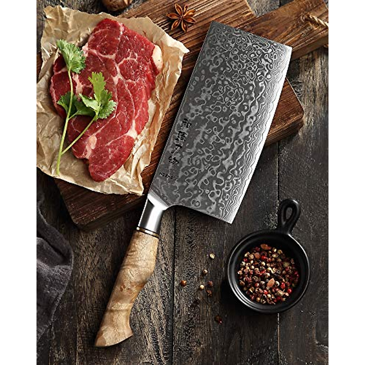 HEZHEN Meat Cleaver Butcher Knife Kitchen Vegetable Cleaver Chinese Chef Cooking Knife 6.8 Inch 67-Layer Damascus Steel Forged Sharp Utility Mincer Knife-Non-Slip Wooden Handle + Gift Box