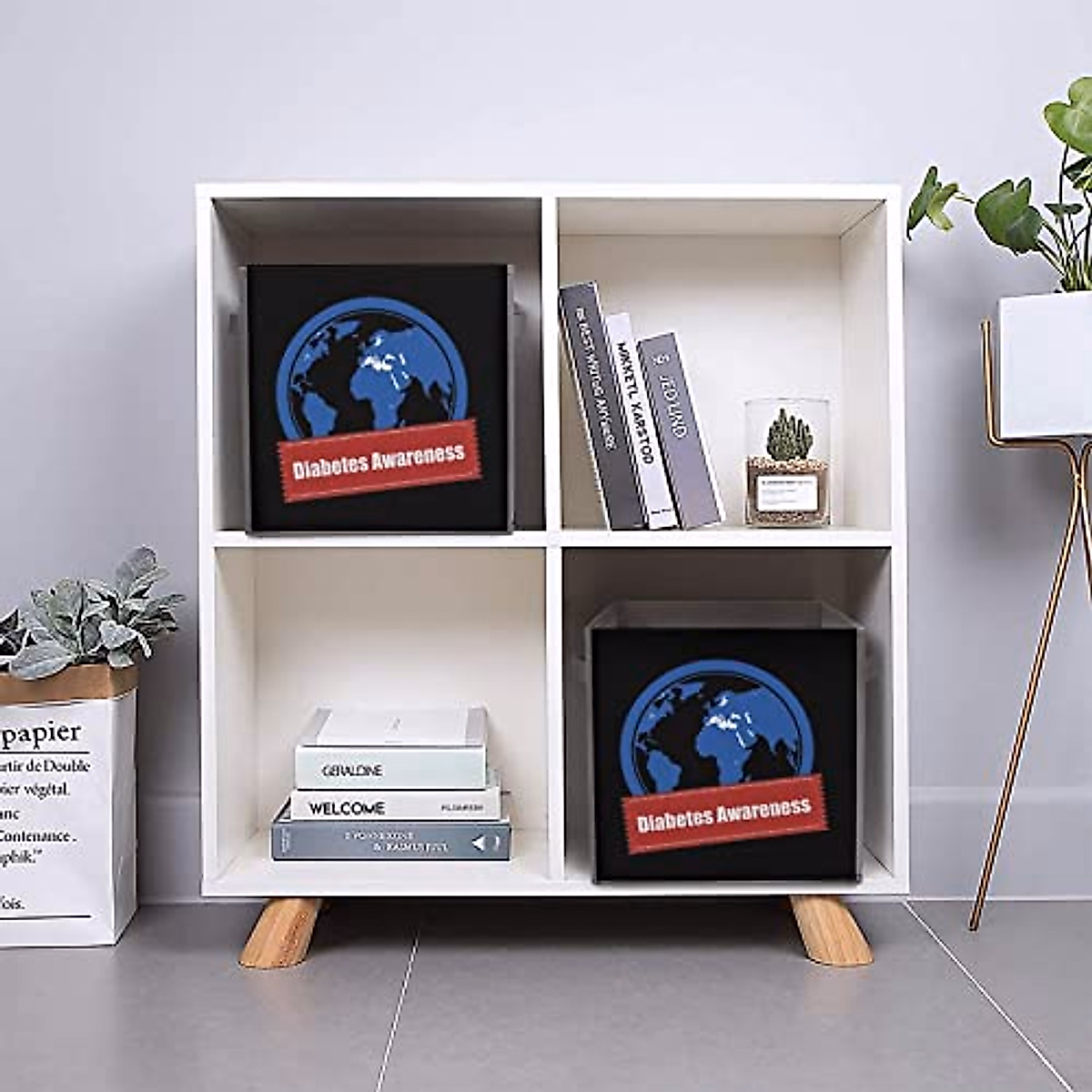 Diabetes Awareness Storage Bin Foldable Cube Closet Organizer Square Baskets Box with Dual Handles