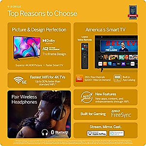 VIZIO 55-inch V-Series 4K LED HDR Smart TV w/Dolby Vision, WiFi 6E, Bluetooth Headphone Capable, Gaming Engine & Alexa Compatibility, V555M-K01, 2023 Model