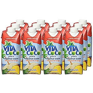 Vita Coco Coconut Water, Peach & Mango - Naturally Hydrating Electrolyte Drink - Smart Alternative to Coffee, Soda, and Sports Drinks - Gluten Free - 16.9 Fl Oz (Pack of 12)