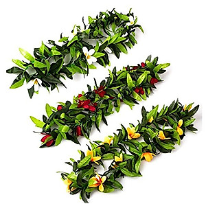 Besutolife Hawaiian Luau Leis Tropical Artificial Flower Leis Necklaces for Graduation Hula Costume Beach Party Hawaiian Luau Party 3 PCS