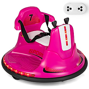 Costzon 12V Kids Ride On Bumper Car, Electric Bumper Car w/Dual Joysticks, Remote Control, 360° Spin, Slow Start Function, LED Lights & Fun Music, Adjustable Safety Belt, Soft Bumper (Pink)