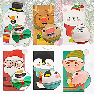 Uptotop Christmas Candy Bags, 24 Pack 2D Christmas Treat Bags with 6 Assorted Designs, Xmas Kraft Paper Bags for Holiday Cookie Candy Party Favor Supplies Decor