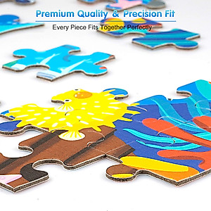 Jigsaw Puzzles for Kids Ages 4-8, 108 Pieces Whale Shaped Cardboard Puzzles for Animal Lovers, Sturdy Floor Puzzles Box and Poster, Educational Toys Gift for Boys Girls, 23.38 x 14.72 Inch