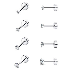 MJust Small Titanium Earrings for Women G23 Titanium Stud Earrings for Sensitive Ears Dot Ball Cubic Zirconia Hypoallergenic 20G Flat Back Earrings CZA