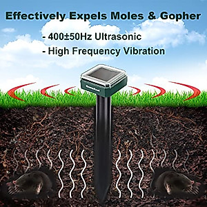 Solar Mole Repeller Gopher Repellent Ultrasonic Solar Powered 2pcs Pest Repeller for Mole Repeller Rodent Gopher Deterrent Vole Chaser for Lawn Yard & Garden of Outdoor Use 2 Packs
