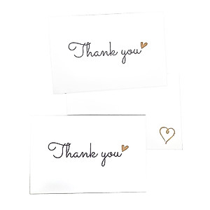 RXBC2011 50 Little Thank You Cards Gold Heart Design Bulk Thank you Notes for All Occasions 4 X 6 Inch