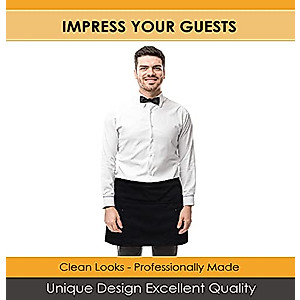 Brtex Server Aprons with 5 Pockets (2 Pack) – Commercial Grade Black Waist Aprons for Women Men – Restaurants Cafes Bars Home & Kitchen Apron 24x12 Fits Every Waist