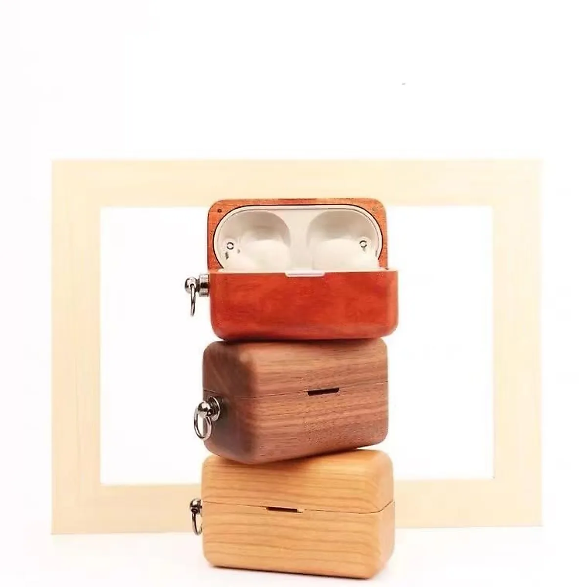 Handmade Nature Wooden Genuine Real Wood Protective Case Cover with Carabiner Compatible with Sony WF-1000XM4(Walnut)