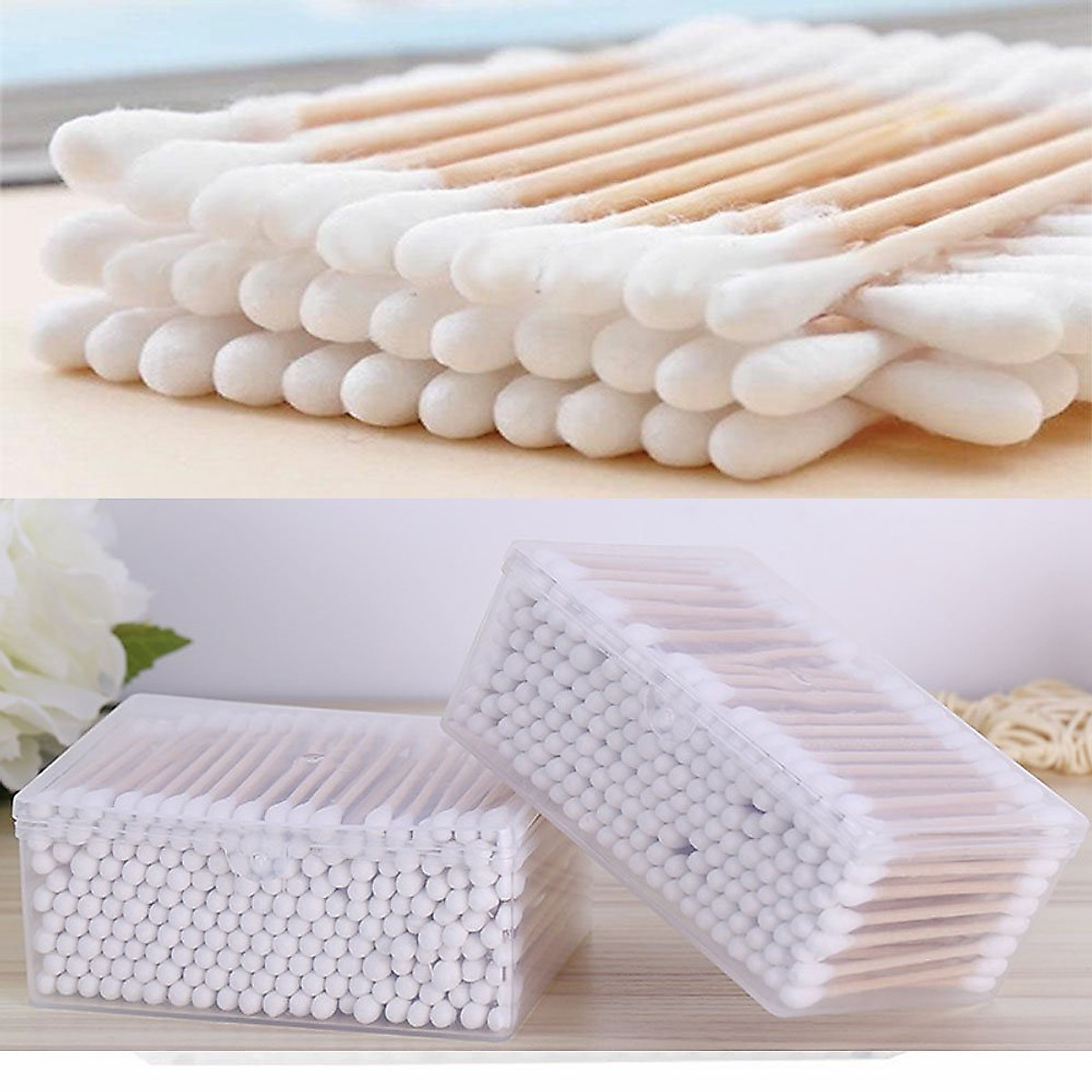 Wooden Stick Cotton Swabs(200CTx2) - Double Tipped with Cotton Heads- Sturdy Handle - Multipurpose(400pcs)