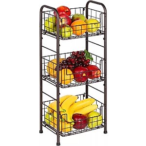 Generic VcJta 3 Tier Kitchen Storage Basket Shelves Metal Stand Heavy Duty Organizer - Spacious Storage Solution for Your Home, Brown, E315279457474