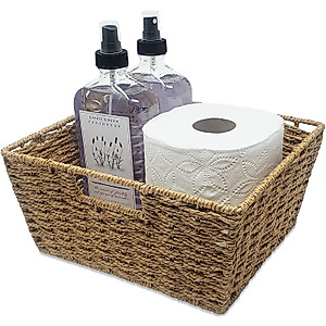 Kovot Woven Wicker Storage Baskets with Built-in Carry Handles - 9.75" L x 8.5" W x 4.5" H (2-Pack)